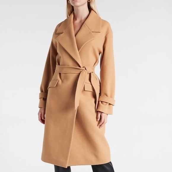 Express | Jackets & Coats | Belted Wrap Front Faux Wool Coat Express ...